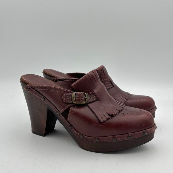 Frye | Shoes | Frye Ellie Kiltie Fringe Clogs Heeled Mules Womens B ...